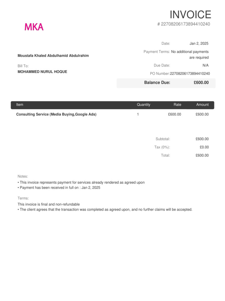 Invoice for Media Buying Services | PDF