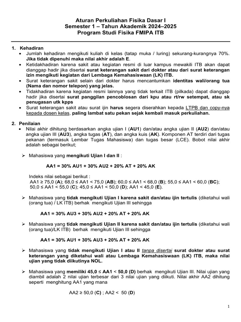 Aturan Perkuliahan FIDAS Sem1 | PDF