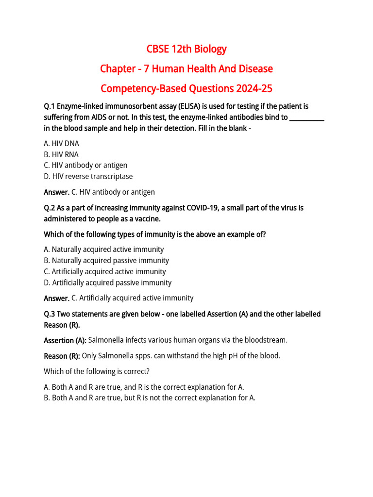 Human Health And Disease_ Important Competency-Based Questions 2024-25 ...
