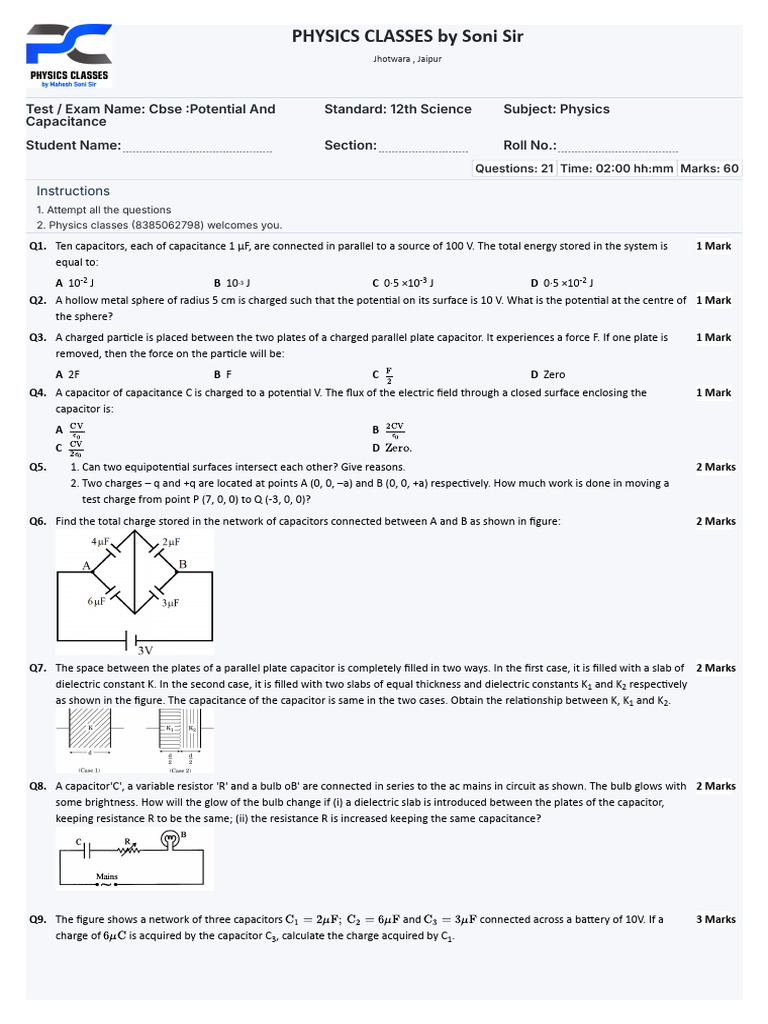 test paper capacitor | PDF | Capacitor | Capacitance