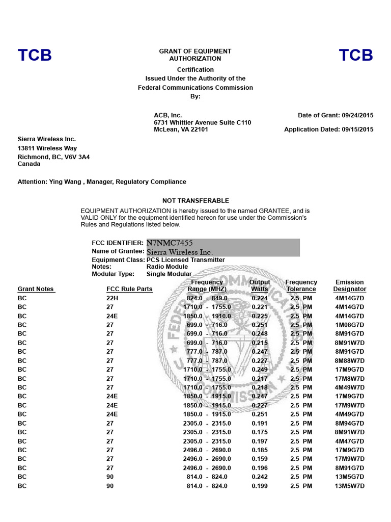 MC7455_FCC | PDF | Radio | Electronic Engineering