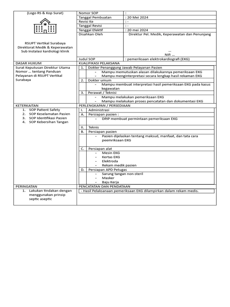 SOP Pemeriksaan EKG di RSUPT Ver5kal | PDF