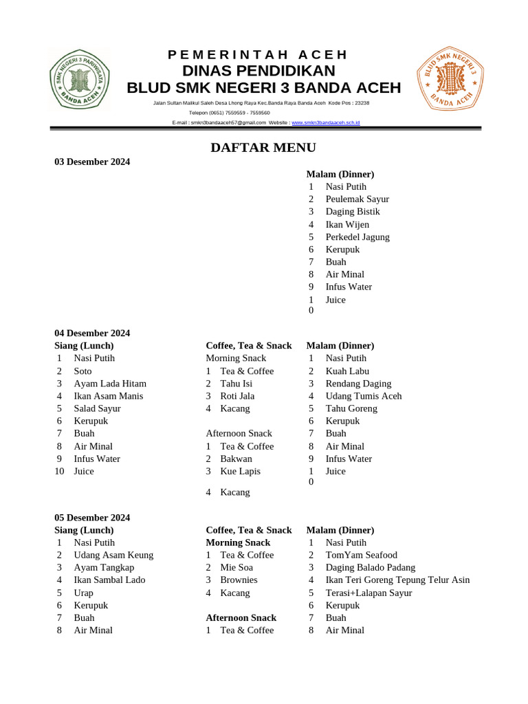Menu Makanan Event Lomba Kewirausahaan | PDF
