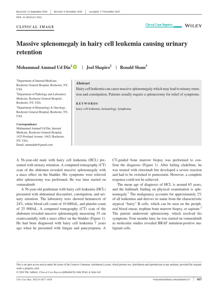 Massive Splenomegaly in Hairy Cell Leukemia Causin | PDF | Leukemia ...