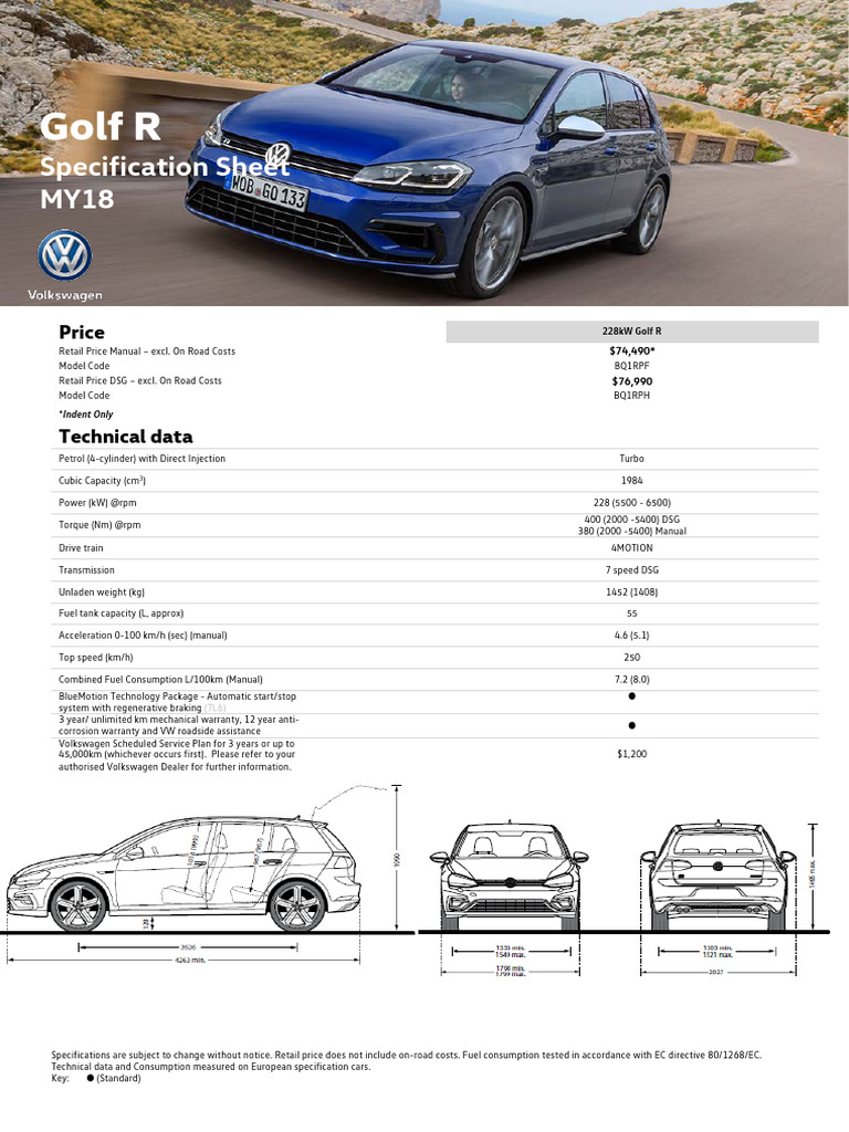 Spec Opt Sheet Golf R My18 | PDF | Fuel Economy In Automobiles | Car ...