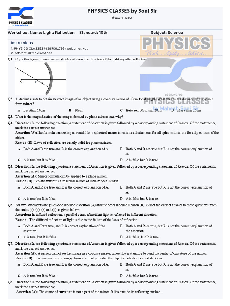 reflection class 10 | PDF | Mirror | Glass Engineering And Science