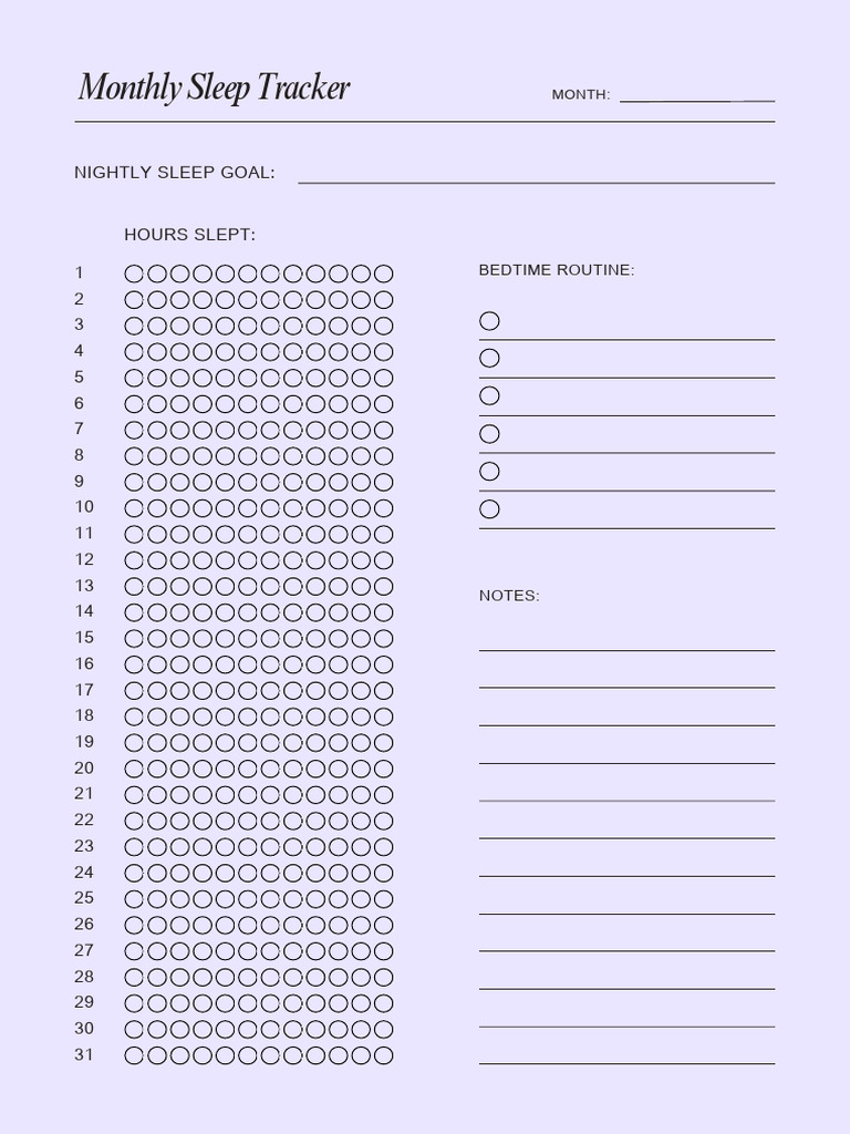 Monthly Sleep Tracking Template | PDF