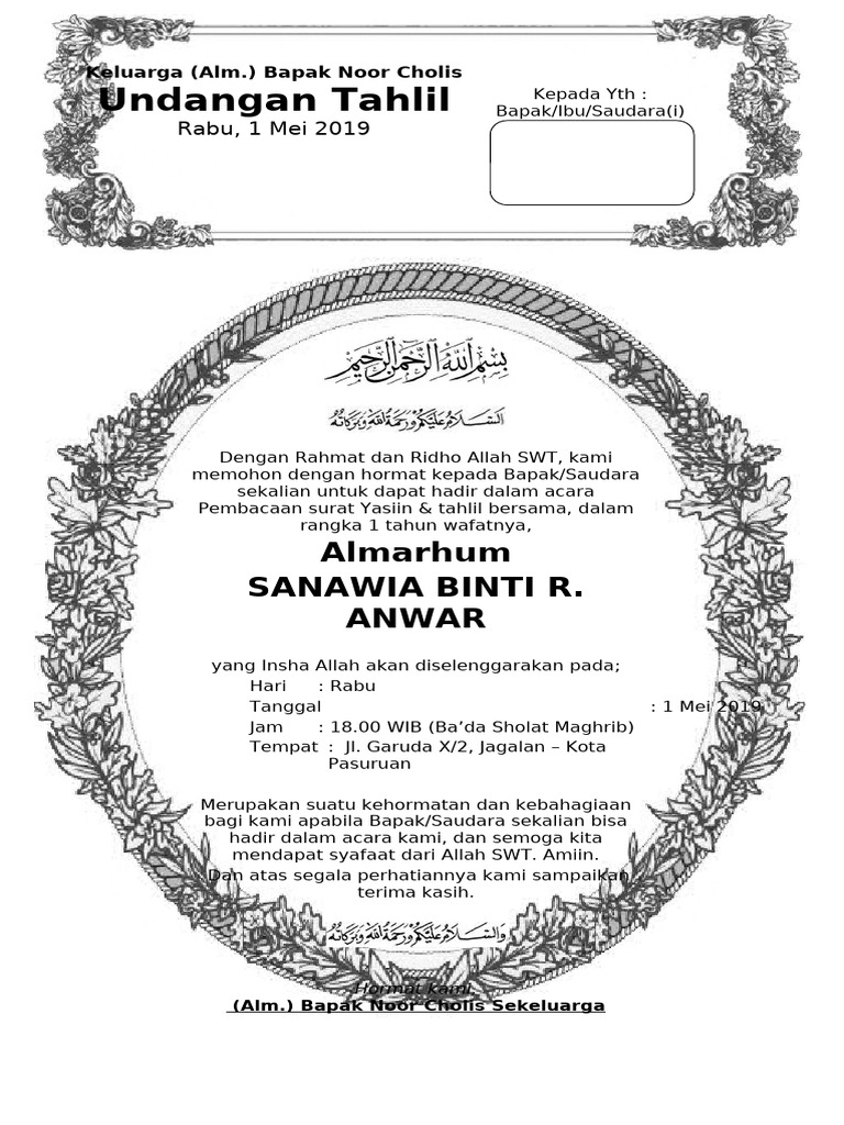 Undangan-Tahlil 100 Hari | PDF