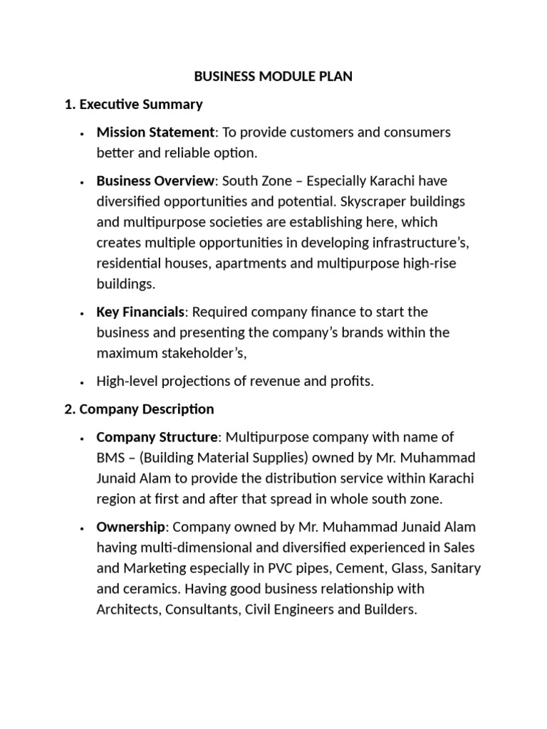 BUSINESS MODULE PLAN | PDF | Marketing | Supply Chain