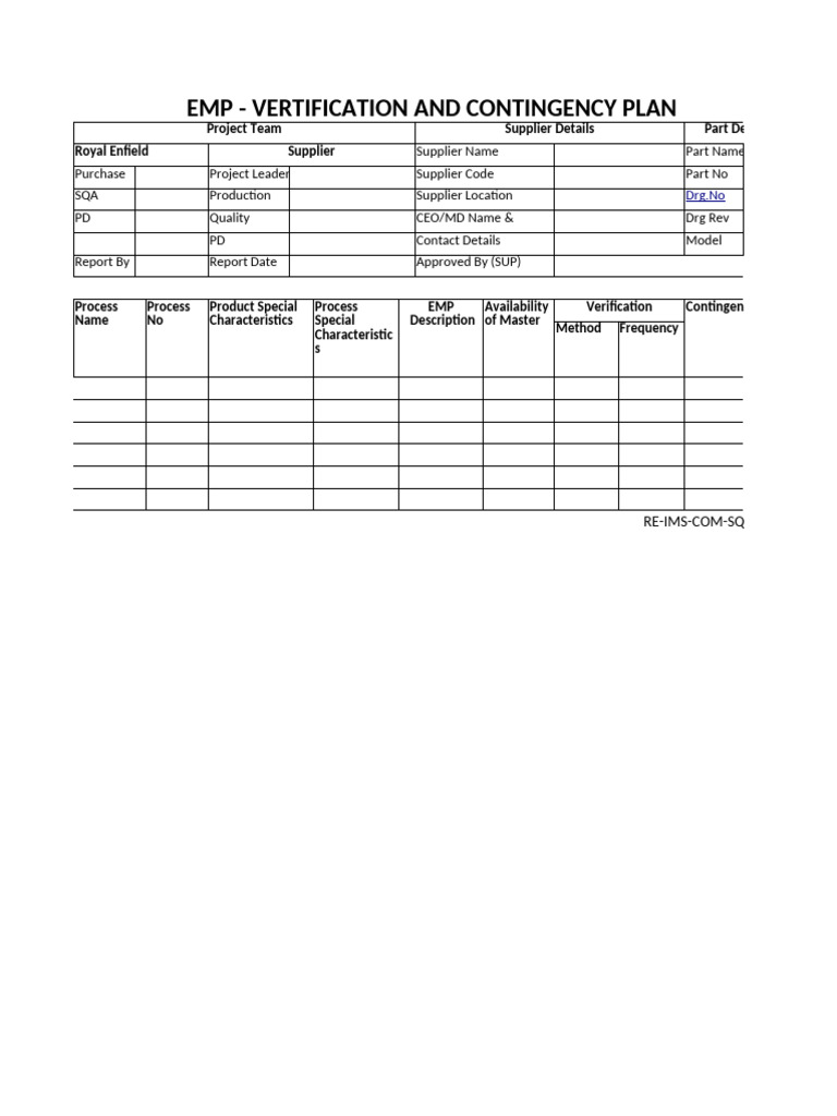 EMP-Verification and Contigency Plan_RE-IMS-COM-SQM-F-25 | PDF