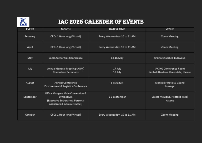 Iac 2025 Calender of Events | PDF