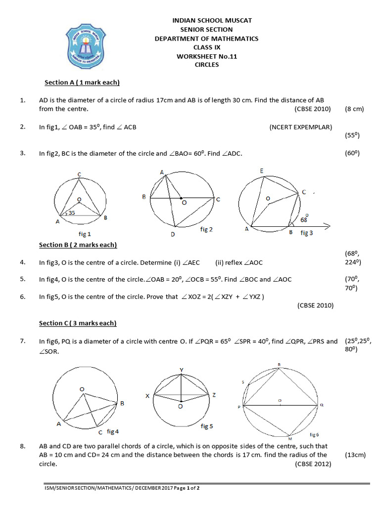 Class Ix Mathematics Circles Worksheet 11xxxxx | PDF | Circle | Geometry
