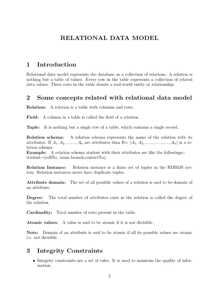DBMS Unit-2 | PDF | Relational Database | Relational Model