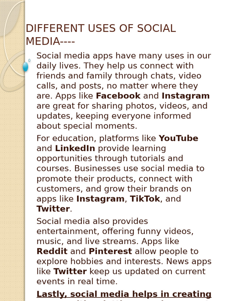 DIFFERENT USES OF SOCIAL MEDIA-----1 | PDF | Social Media | Popular ...