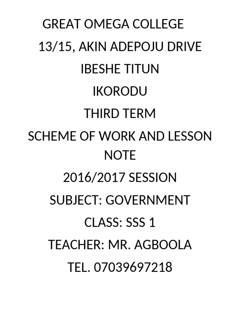 3RD TERM SSS1 GOVT LESSON Print | PDF | Citizenship | Rights