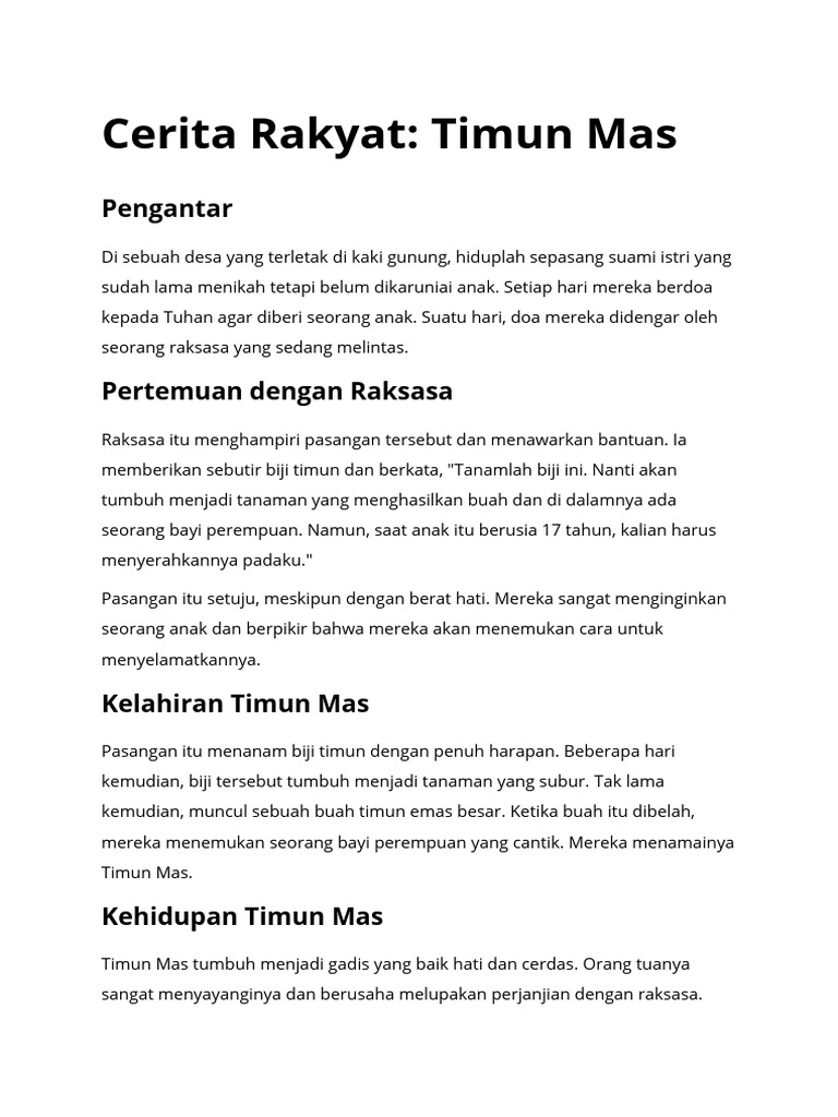 Cerita Rakyat Timun Mas | PDF