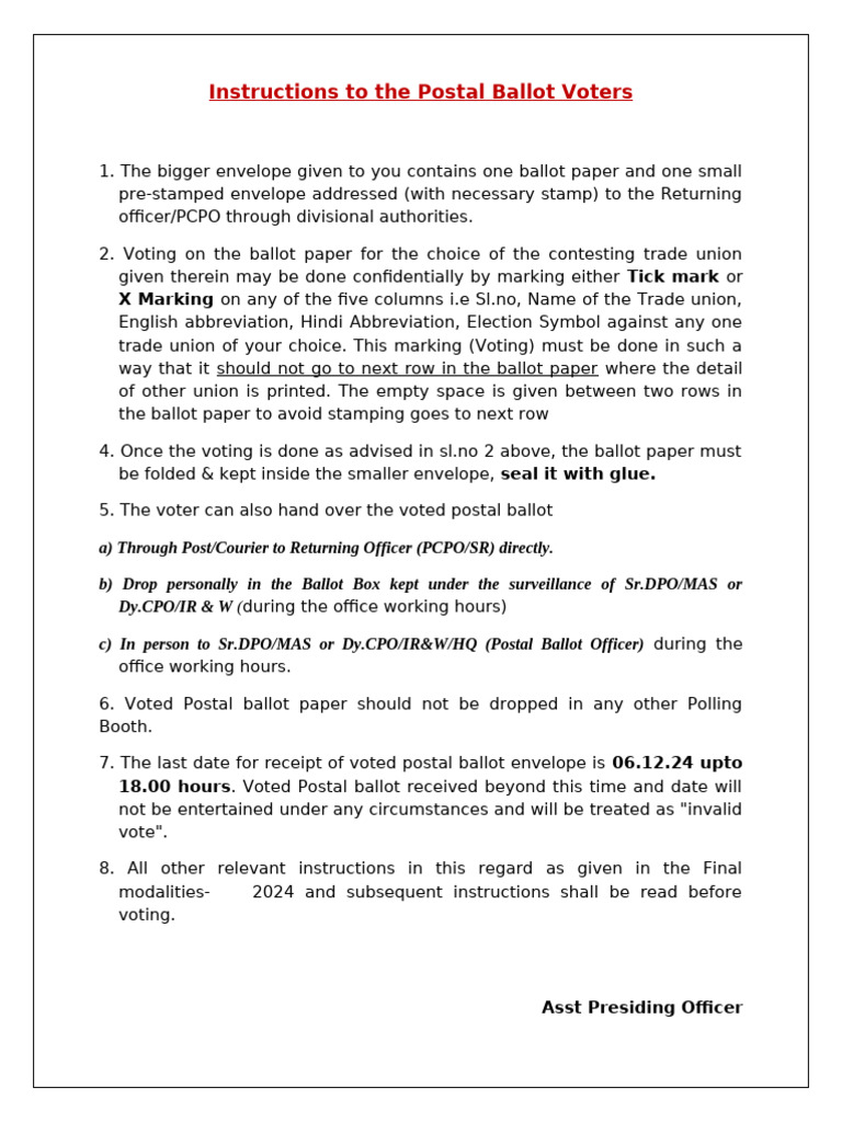 Instructions - Postal Ballot | PDF
