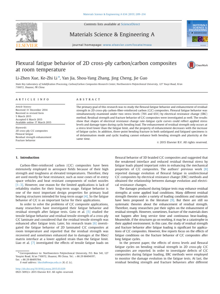 Flexural Fatigue Behavior of 2D Cross-Ply Carbon-Carbon Composites at ...