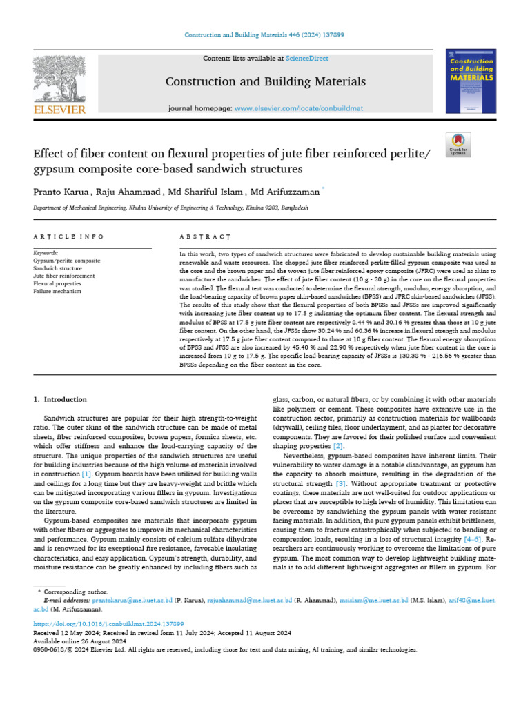 Flexural Properties of Jute Fiber Reinforced Perlite-Gypsum Composite ...