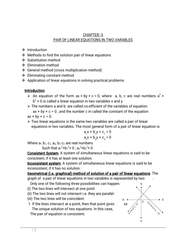Chapter 3rd Pair of Linear Equation in Two Variables | PDF