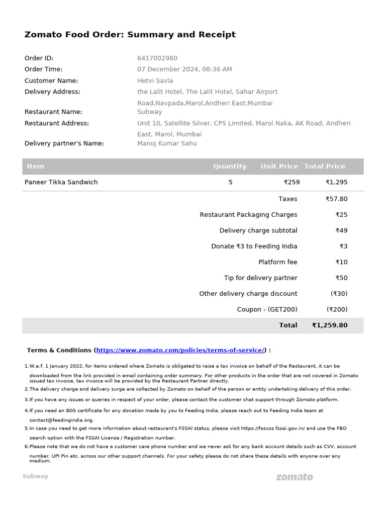 Subway bills | PDF | Invoice | Payments