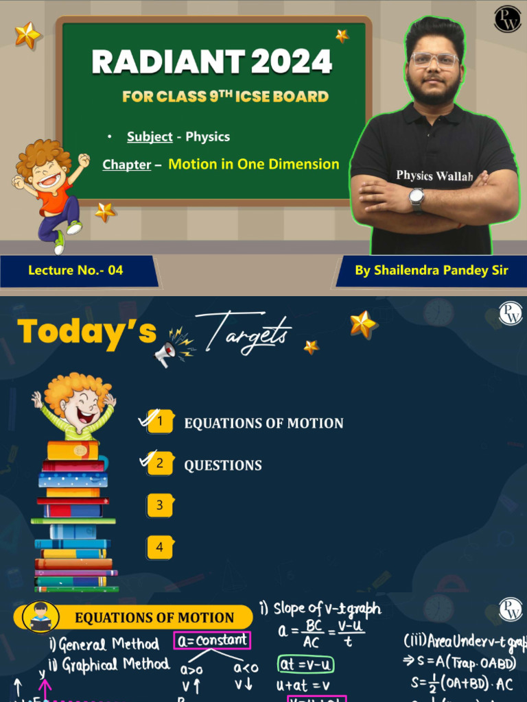 Motion in One Dimension 04 - Class Notes - Radiant 2024 | PDF