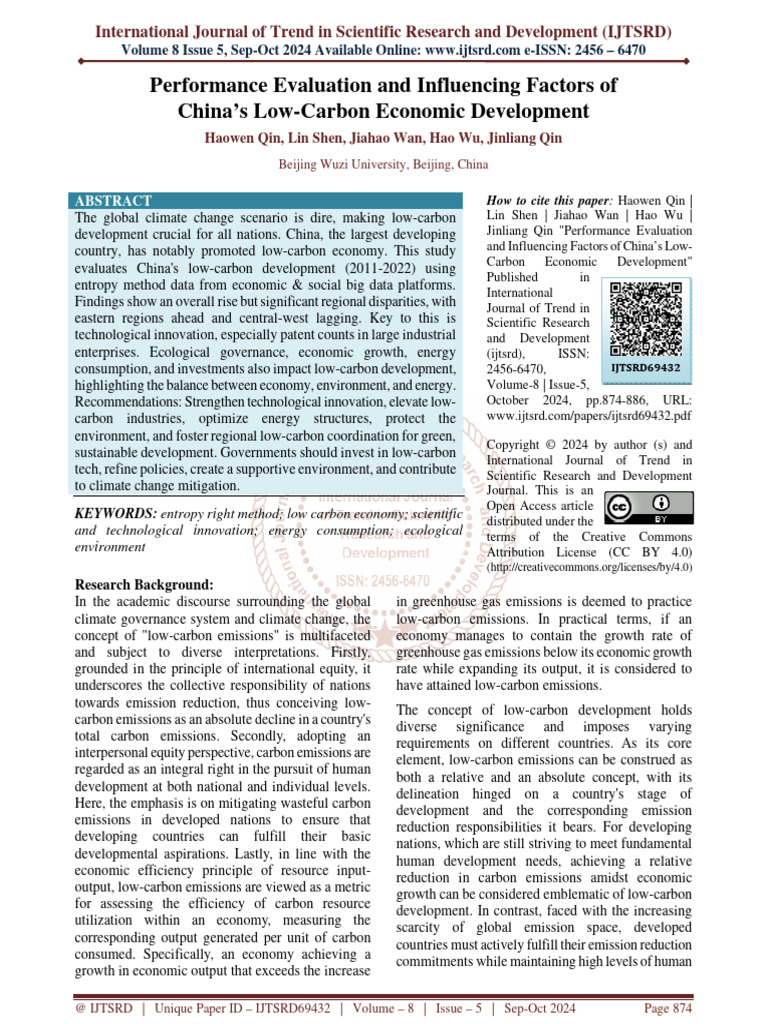 Performance Evaluation and Influencing Factors of China's Low Carbon ...