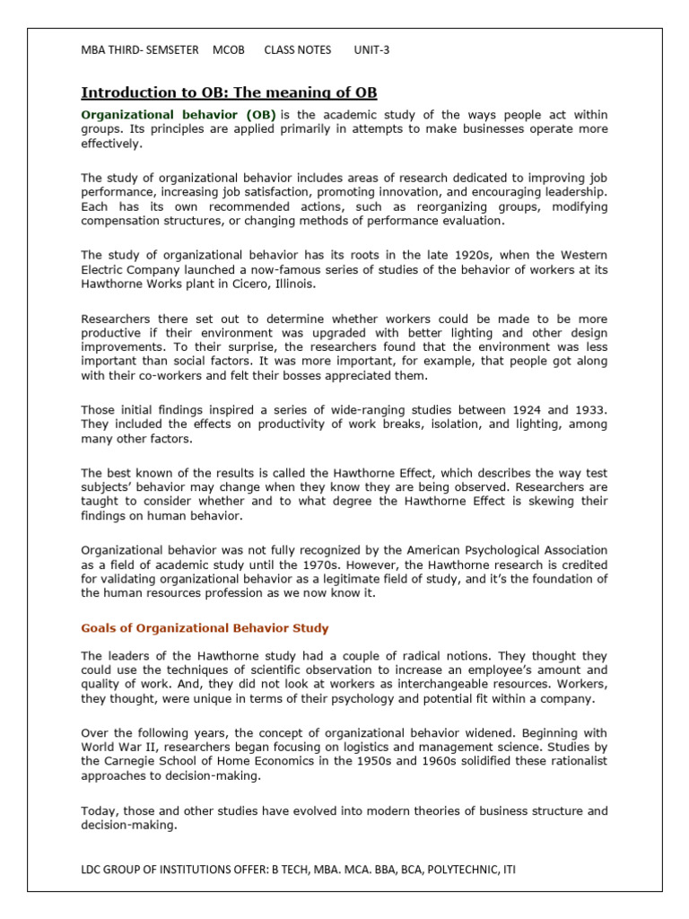 Mcob Unit 3 Class Notes | PDF | Attitude (Psychology) | Organizational ...