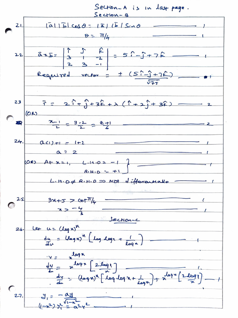 Class XII Half Yearly Math Marking Scheme | PDF