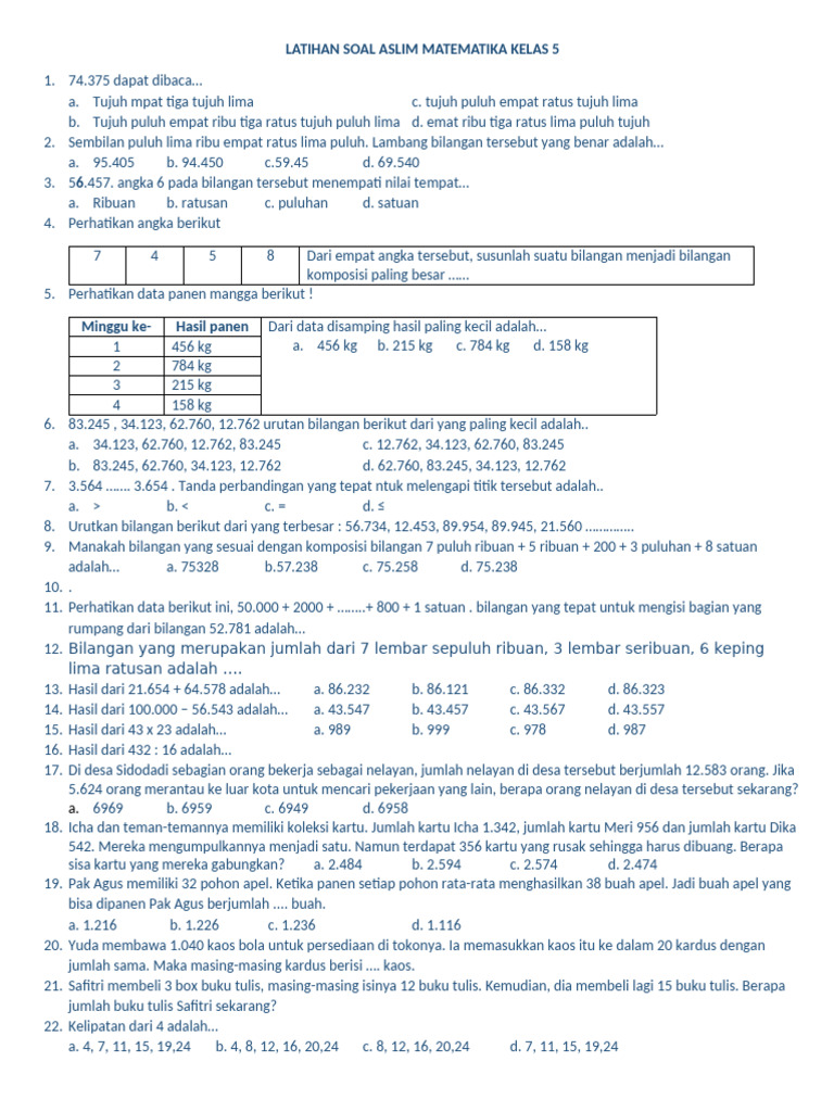Soal Matematika Kelas 5 | PDF