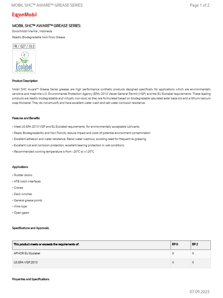 Grease - Mobil SHC Aware Grease Series | PDF | Oils | Chemical Substances