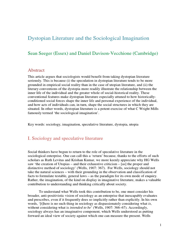 Dystopian Literature and The Sociological Imagination | PDF | Dystopia ...