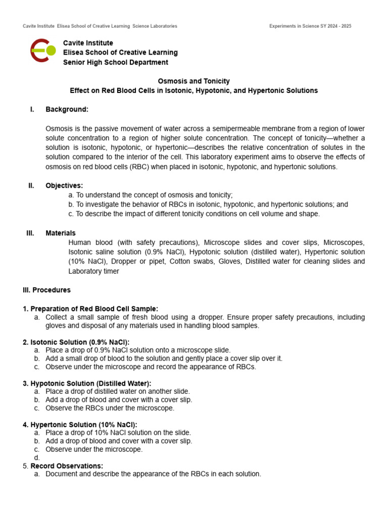 Laboratory Activity No. 2 (GenBio1) Osmosis | PDF | Osmosis | Cell Biology