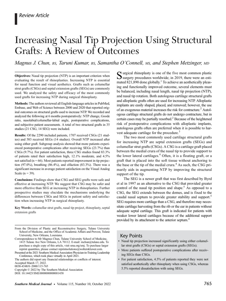 Increasing Nasal Tip Projection Using Structural Grafts - A Review of ...