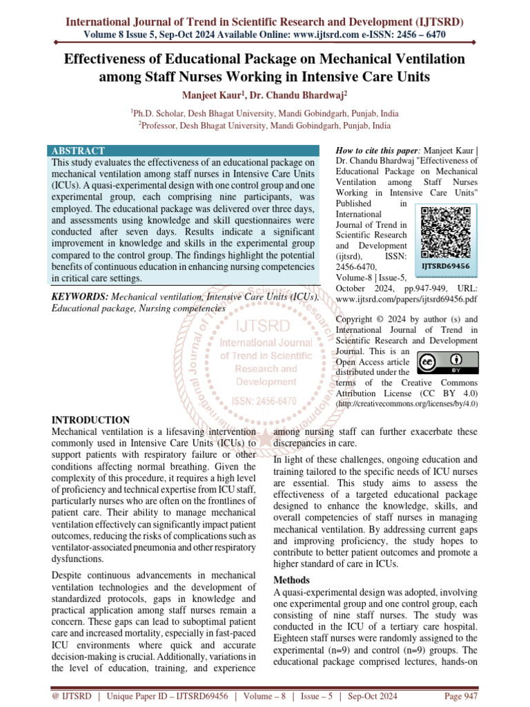 Effectiveness of Educational Package on Mechanical Ventilation among Staff Nurses Working in ...