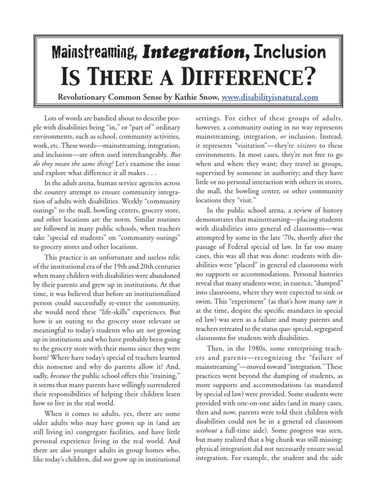 Mainstreaming - Integration.Inclusion - Is There A Difference | PDF ...