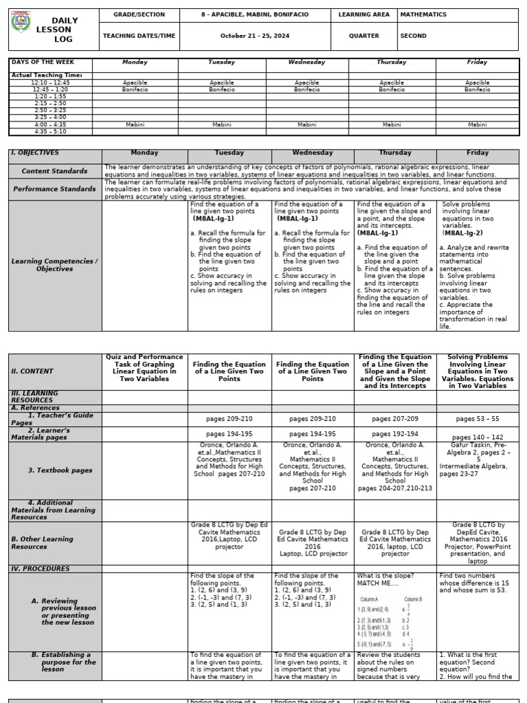 MATH-8-DLL-WEEK5 | PDF | Variable (Mathematics) | Equations