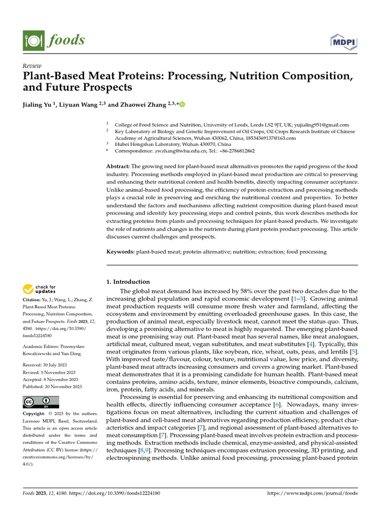 Plant-Based Meat Proteins Processing Nutrition Com | PDF | Starch ...