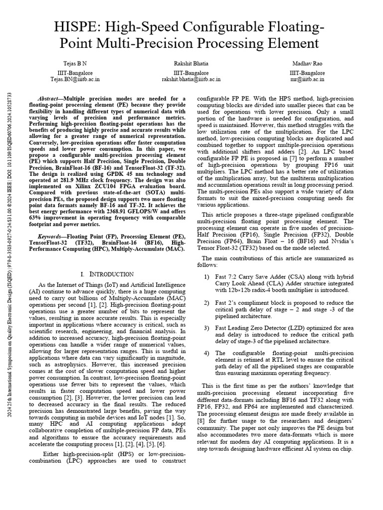 5 HISPE - High-Speed - Configurable - Floating-Point - Multi-Precision - Processing - Element ...