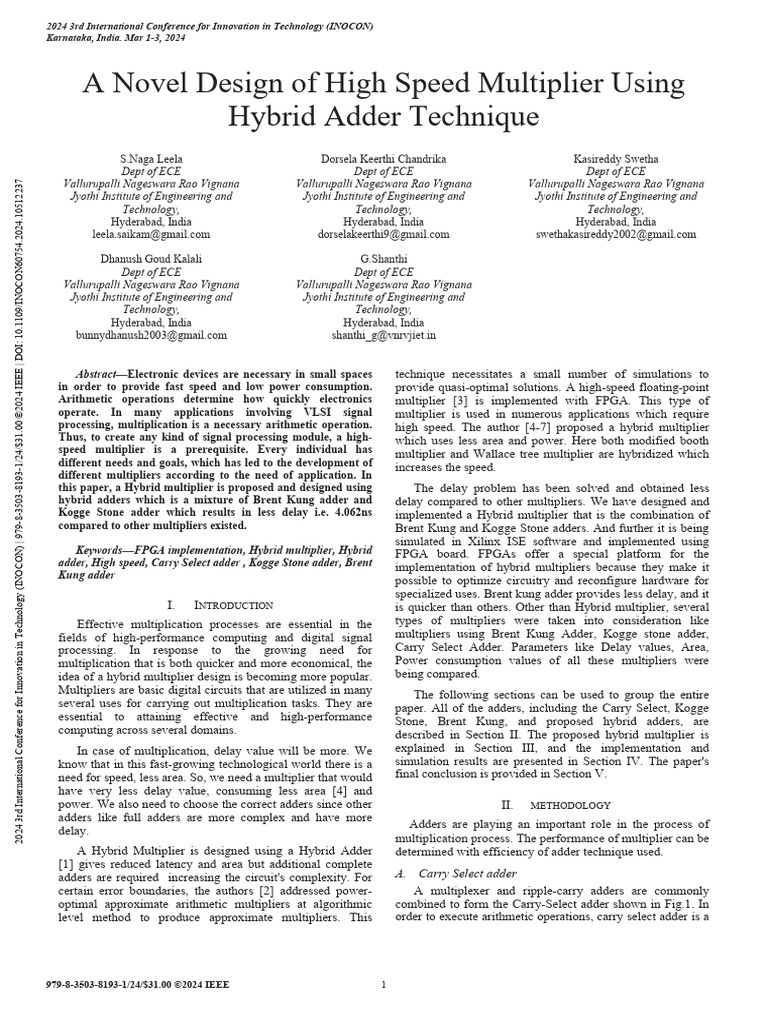 4 Anoveldesignofhighspeedmultiplierusinghybridaddertechnique Pdf Field 