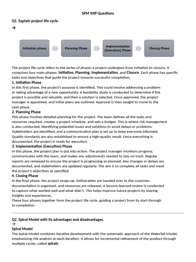 SPM IMP Questions | PDF | Risk | Risk Management