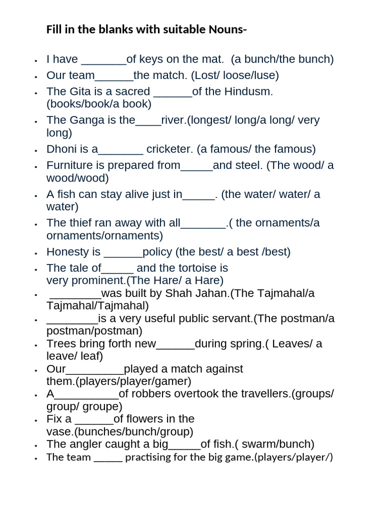 Noun Exercise For Students | PDF