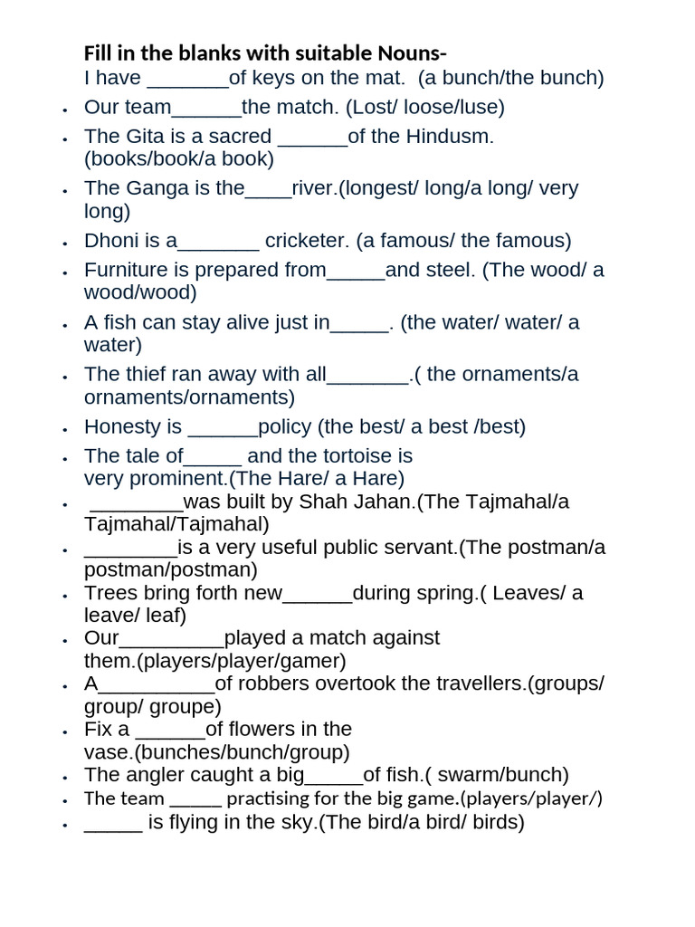 Noun Exercise For Students | PDF