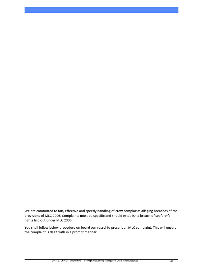 Crew Manual (Rev. 02a Mar 2022) Onboard Complaint Procedure | PDF | Complaint | Justice