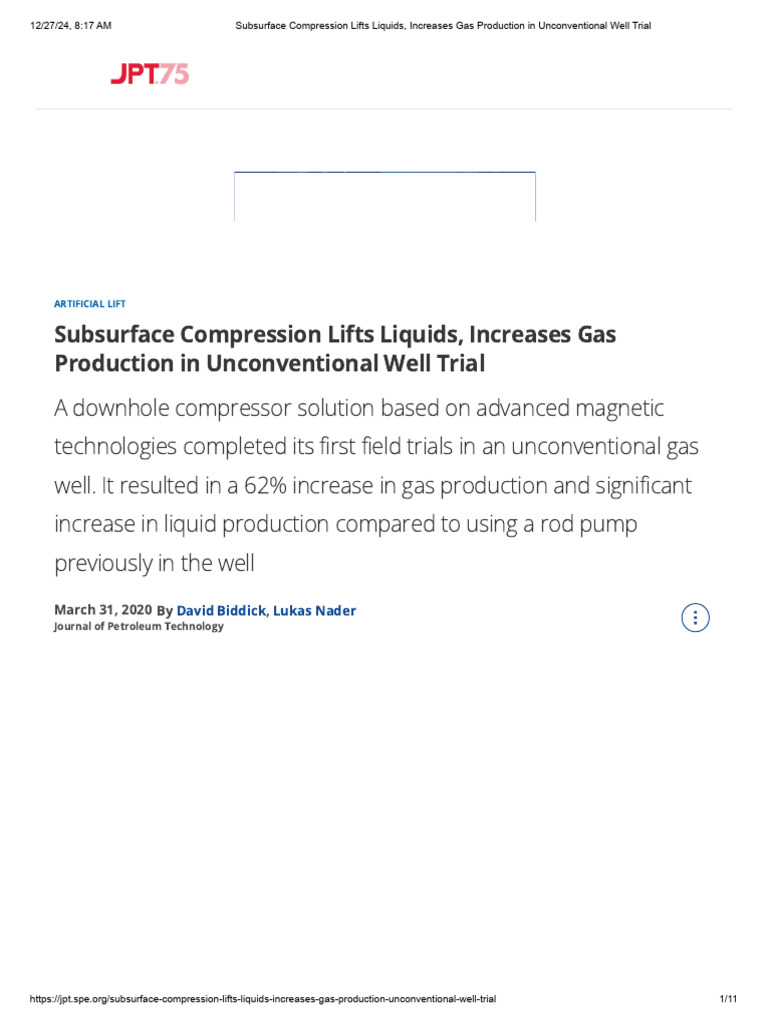 Subsurface Compression Lifts Liquids, Increases Gas Production in ...