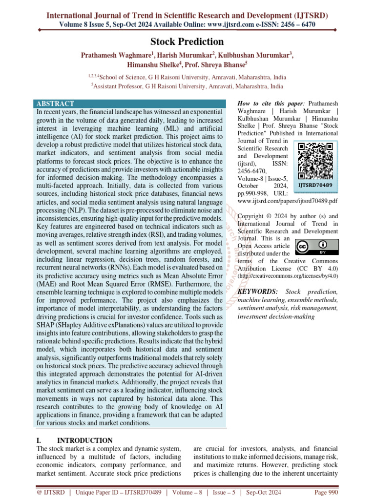 Stock Prediction | PDF | Machine Learning | Cross Validation (Statistics)