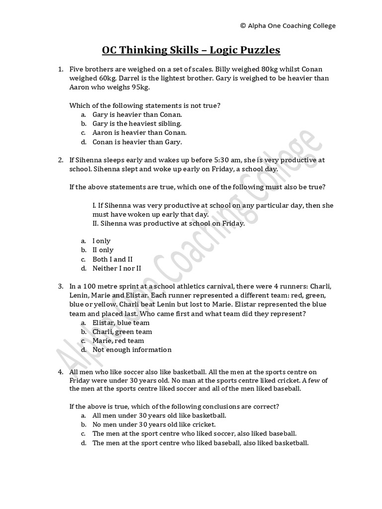 OC Thinking-Skills Logic-Puzzles | PDF | Logic