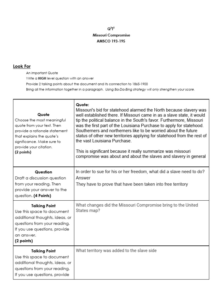 Q2T2 Missouri Compromise | PDF
