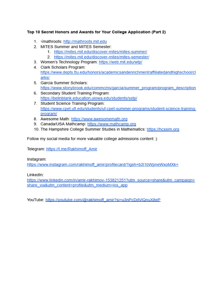 Top 10 College Honors & Awards | PDF