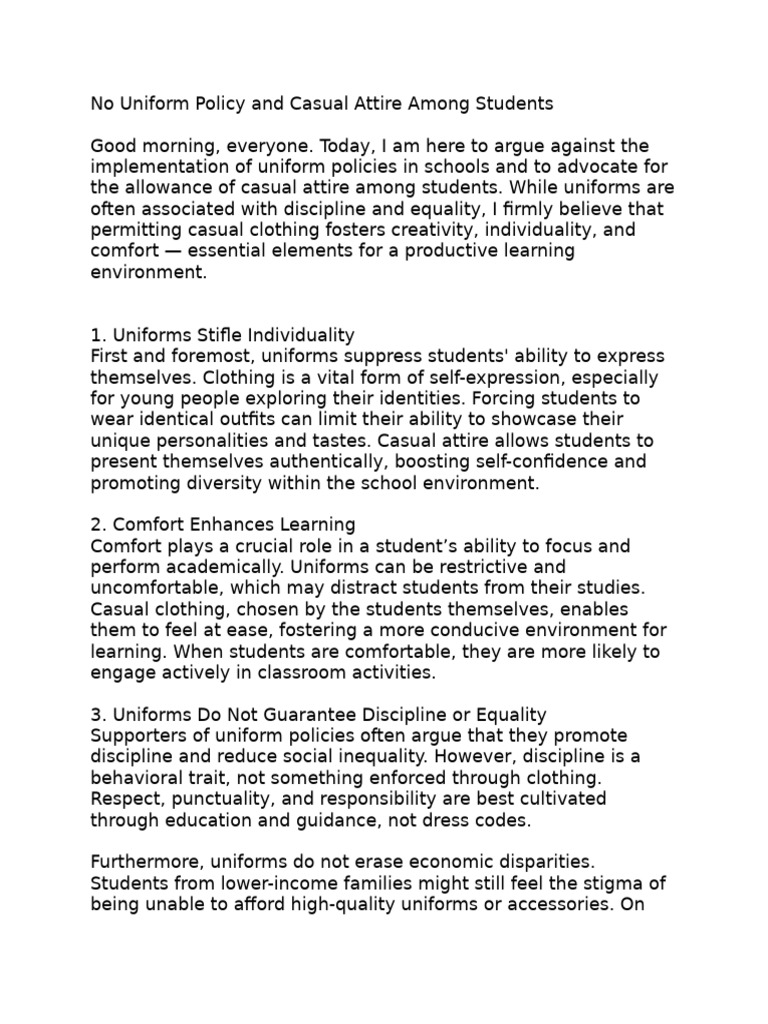 No Uniform Policy and Casual A | PDF | Clothing | Disciplines